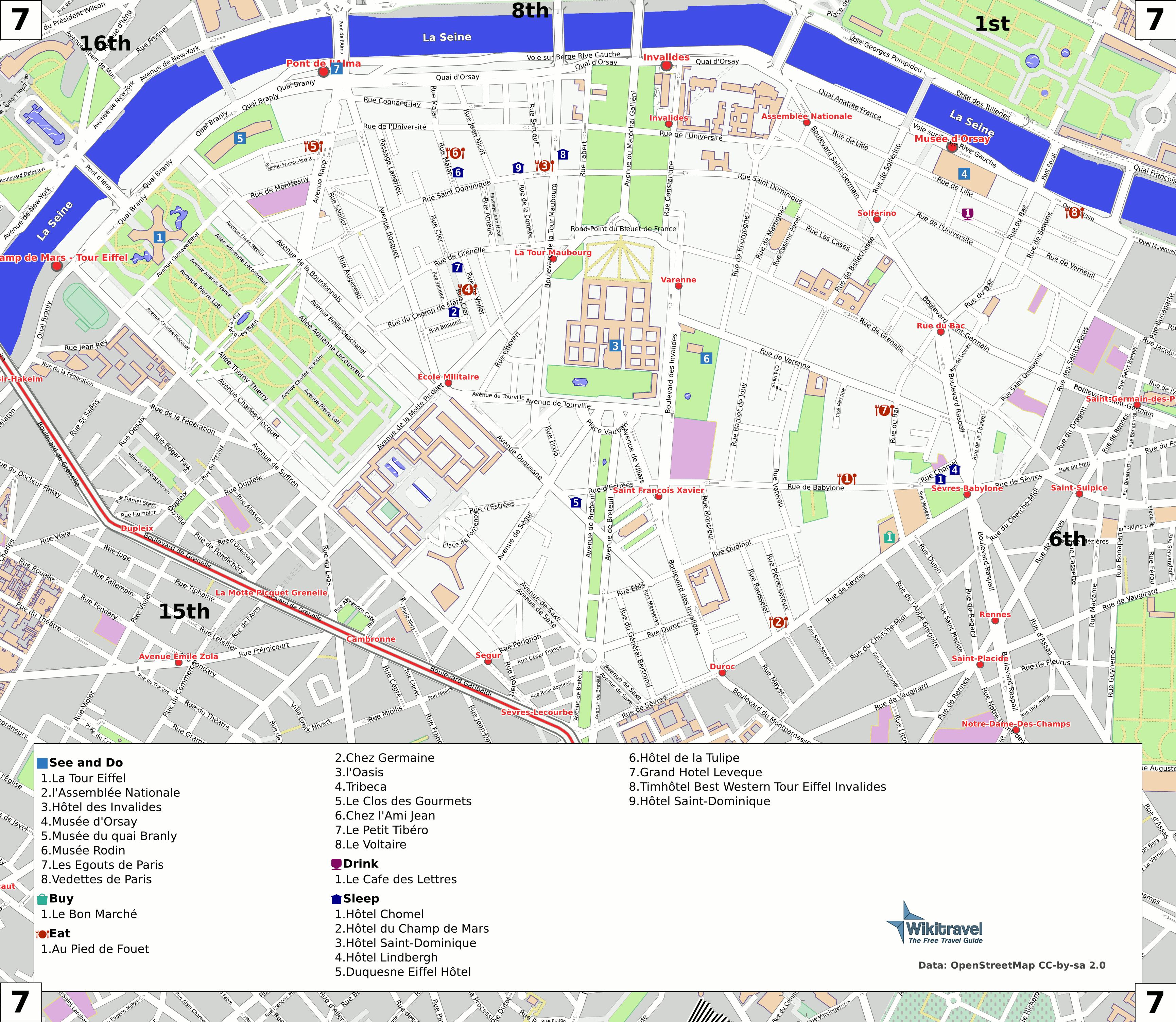 7. arrondissement Paríža mapa - Mapa 7. arrondissement Paríža (Francúzsko)