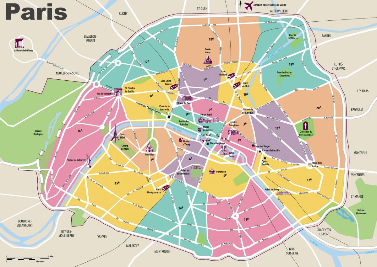 Paríž atrakcie mapa - Mapa atrakcií Paríža (Francúzsko)